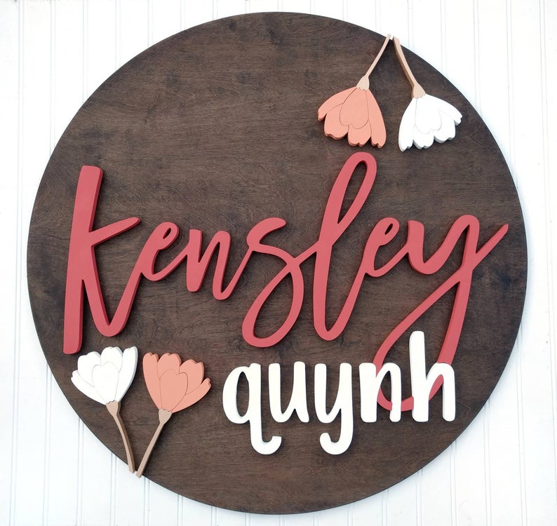 18 Round Floral Name Wood Sign Wood Cut Out Name Cut | Etsy