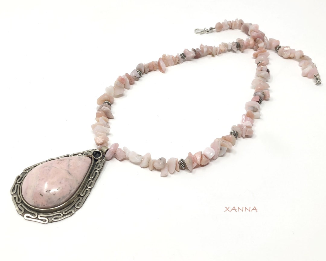 SAKURA VI Short Necklace /semi-precious Stones/kunite/rhodote Pendant ...