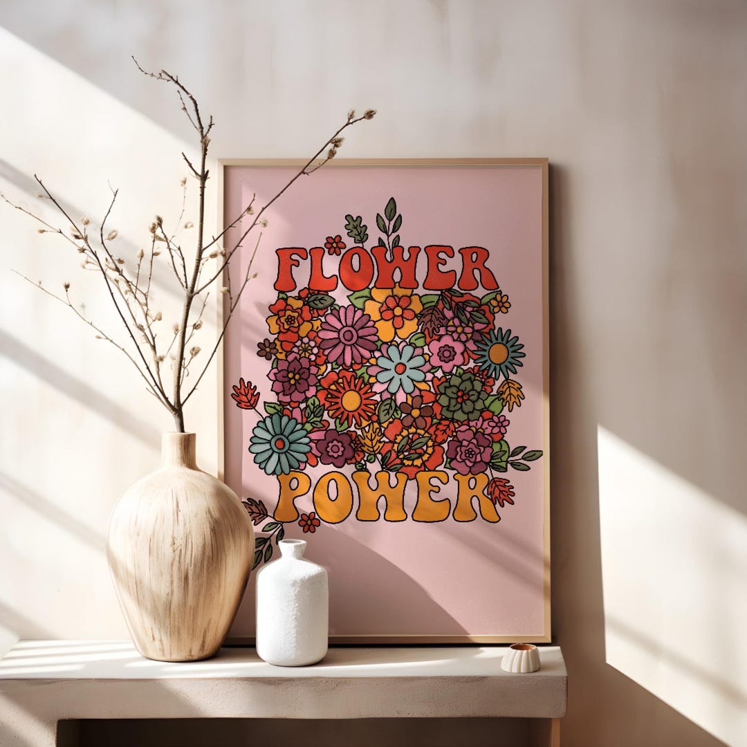 70s Flower Power Art Print | Retro Bohemian Decor (digital Download) - Etsy