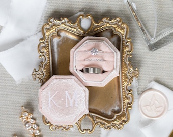Triple Slot Octagon Velvet Ring Box Custom Wedding Ring Box Engagement ...