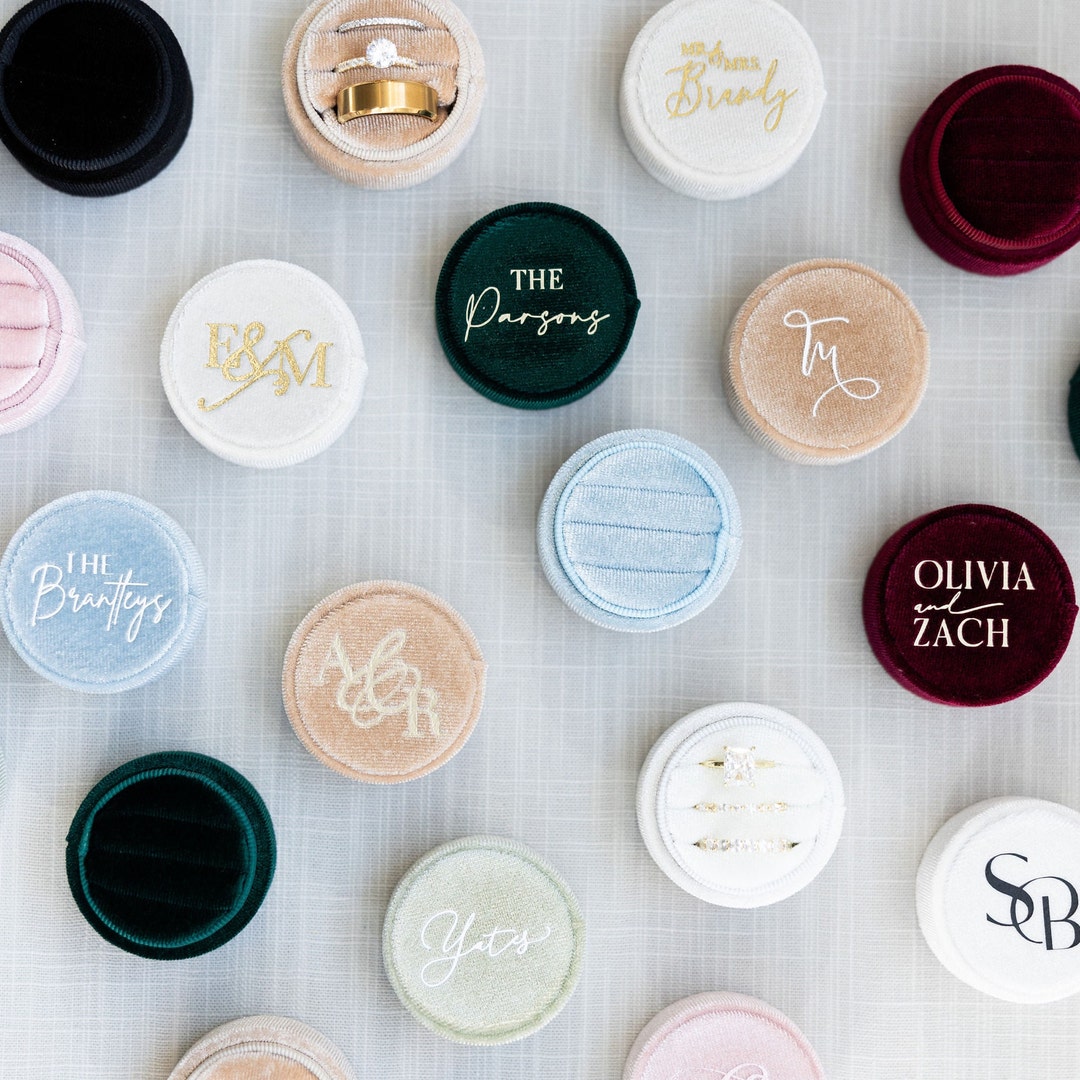 Triple Slot Circle Velvet Ring Box | Custom Wedding Ring Box ...