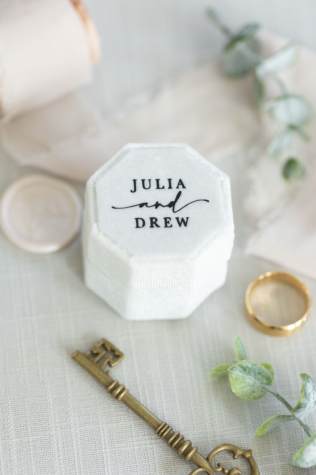 Triple Slot Octagon Velvet Ring Box | Custom Wedding Ring Box ...