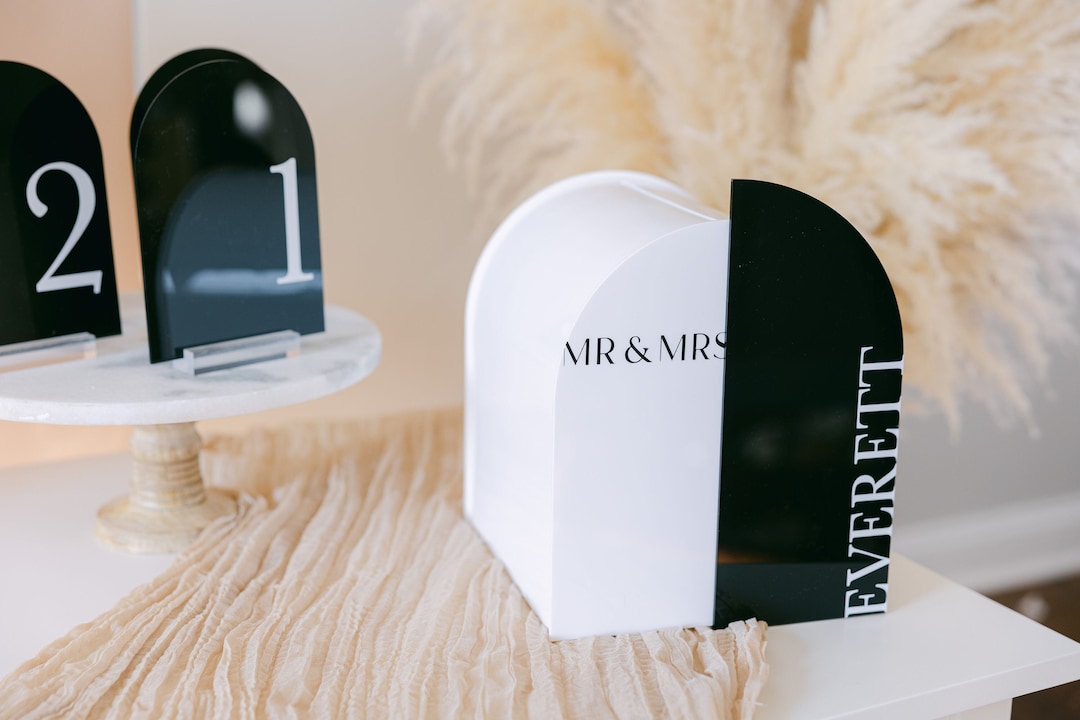 White Arched Acrylic Card Box With Painted Half Arch | White Arched ...