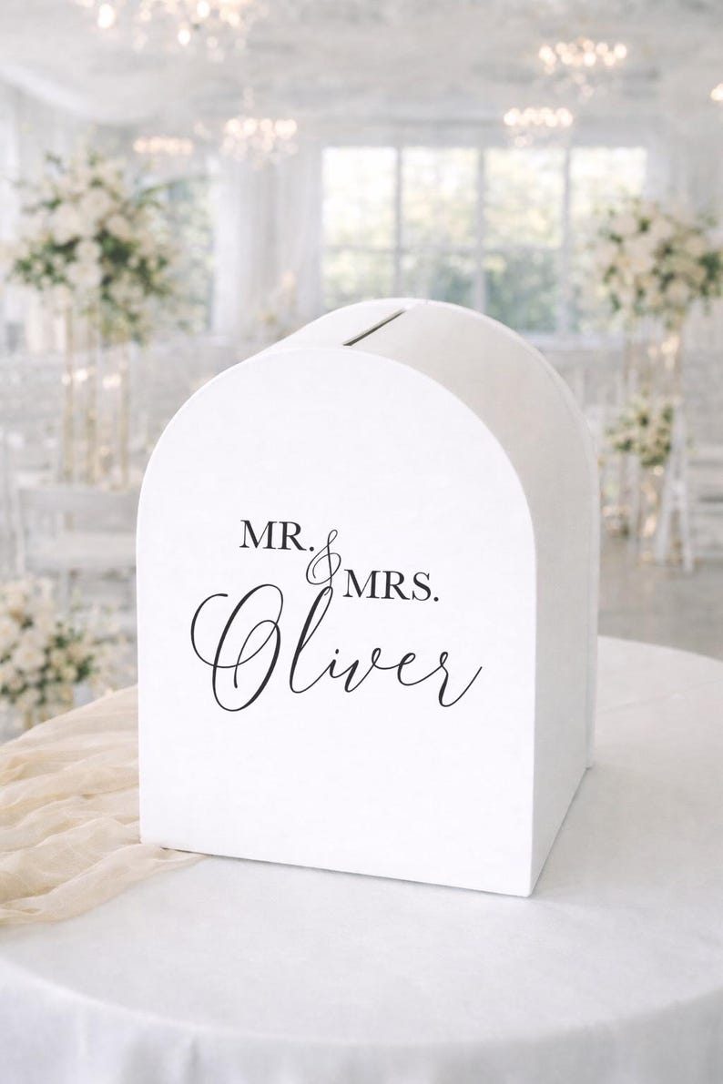 White Arched Acrylic Card Box With Lock & Key | Personalized Raised ...