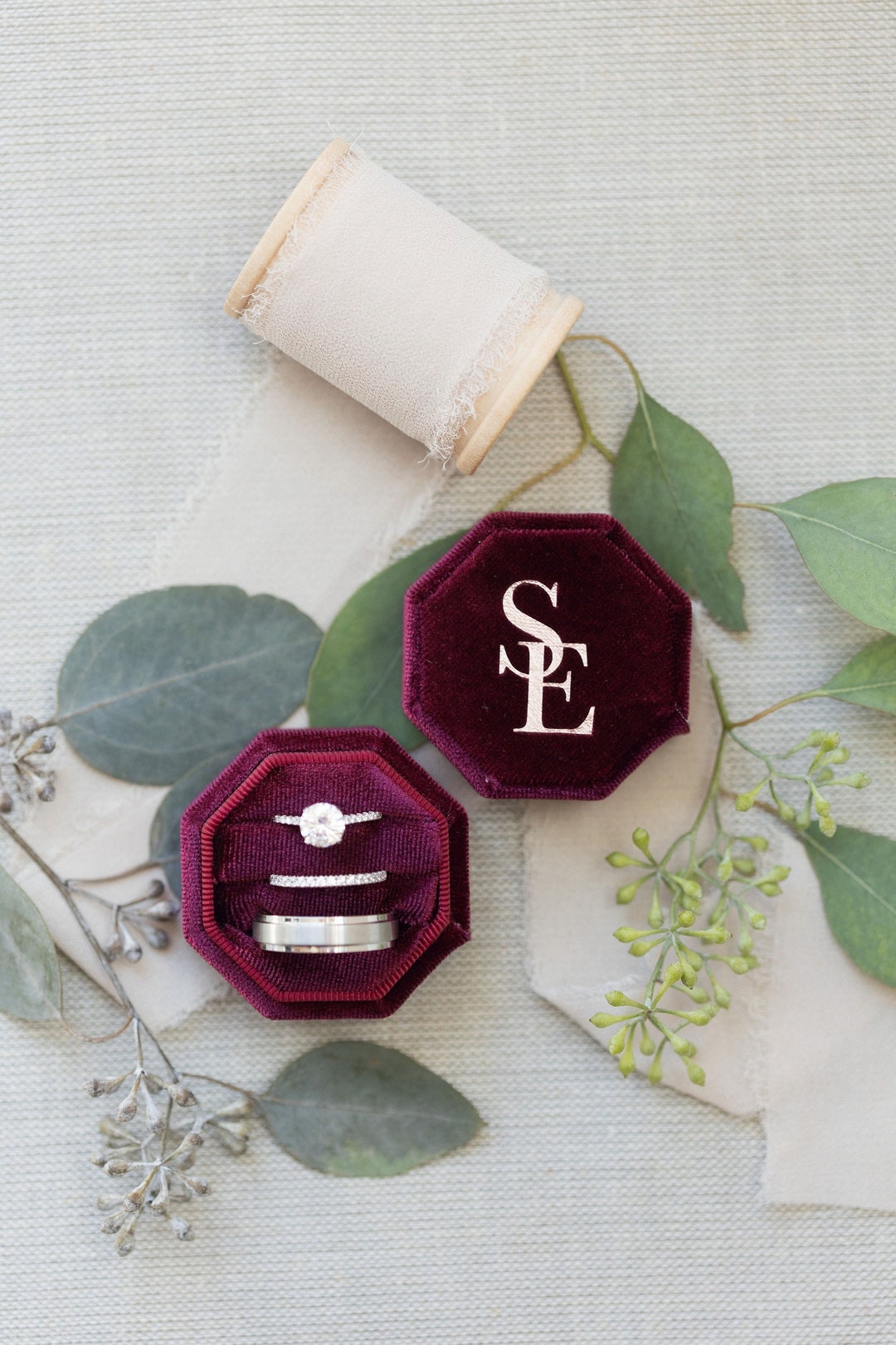 Triple Slot Octagon Velvet Ring Box | Custom Wedding Ring Box ...