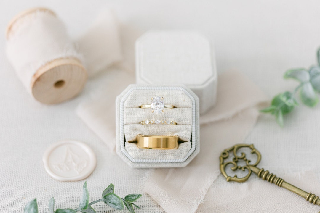Triple Slot Linen Ring Box | Wedding Ring Box | Engagement Ring Box ...