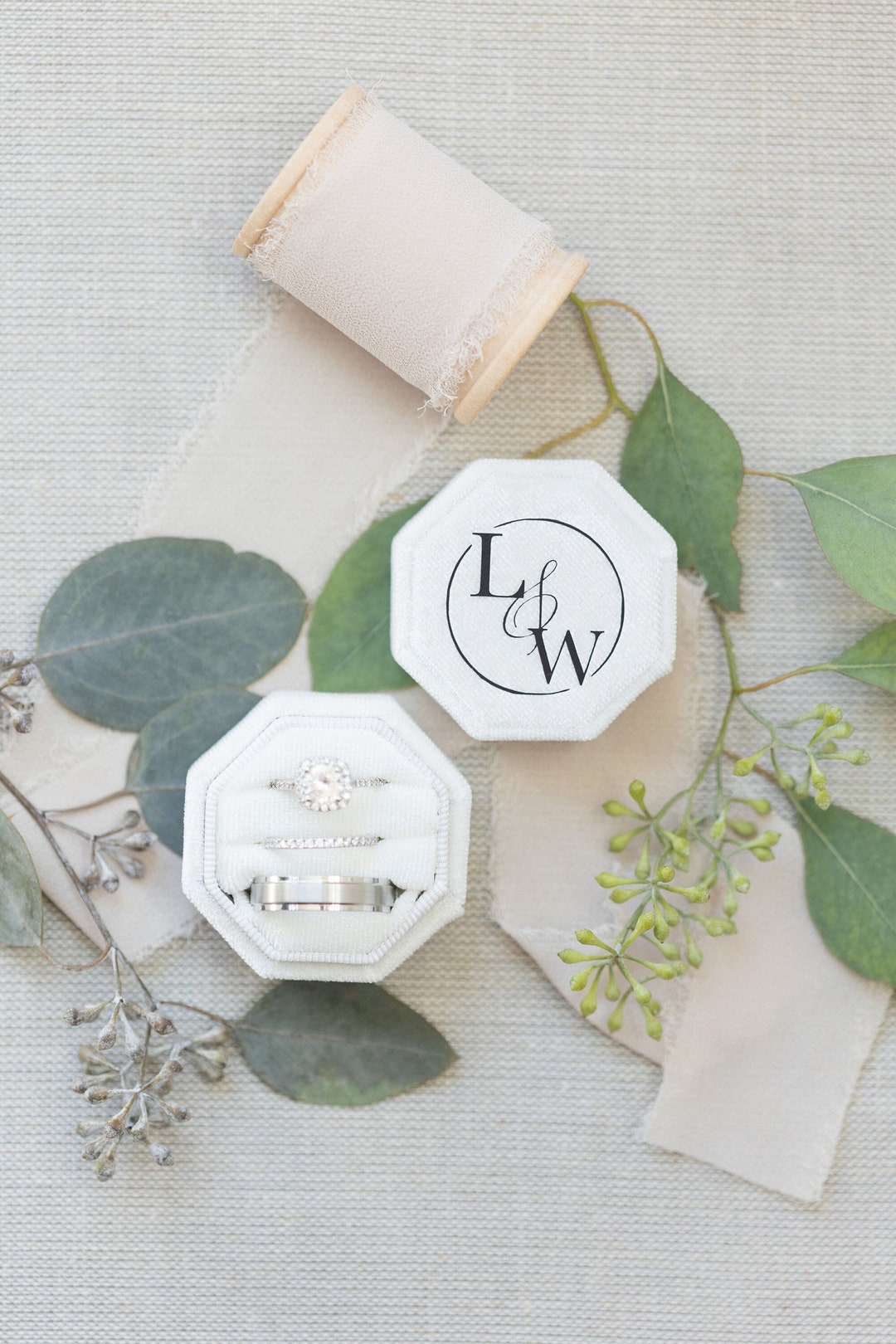 Triple Slot Octagon Velvet Ring Box | Custom Wedding Ring Box ...