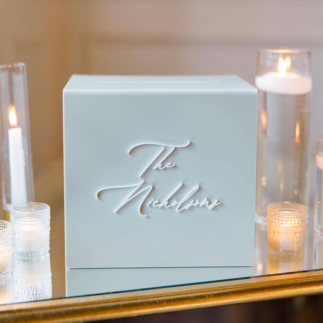 Acrylic Card Box With Lock + Key | Personalized Raised Text Card Box ...