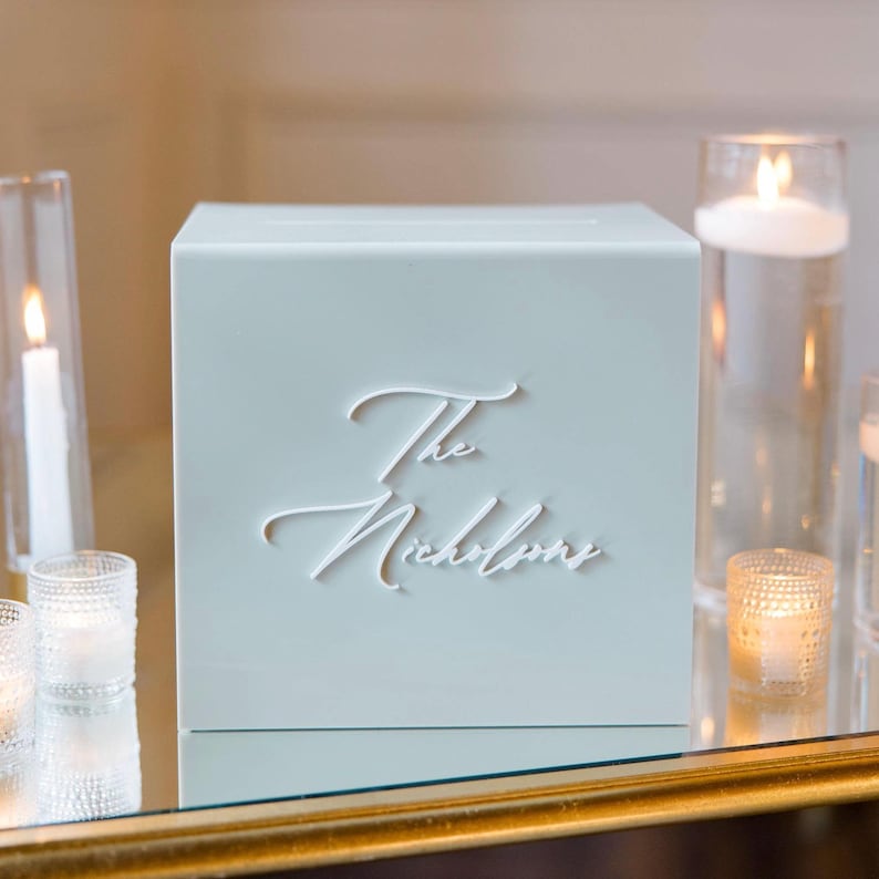 Acrylic Card Box With Lock + Key | Personalized Raised Text Card Box ...