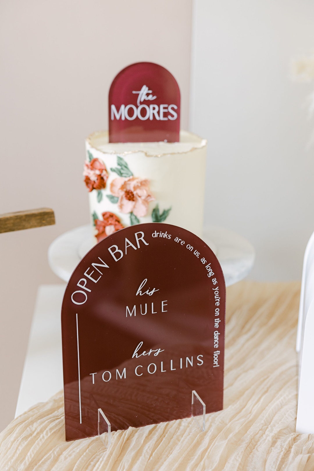 Open Bar Wedding Sign With Raised Text | Small Arched Acrylic Sign ...