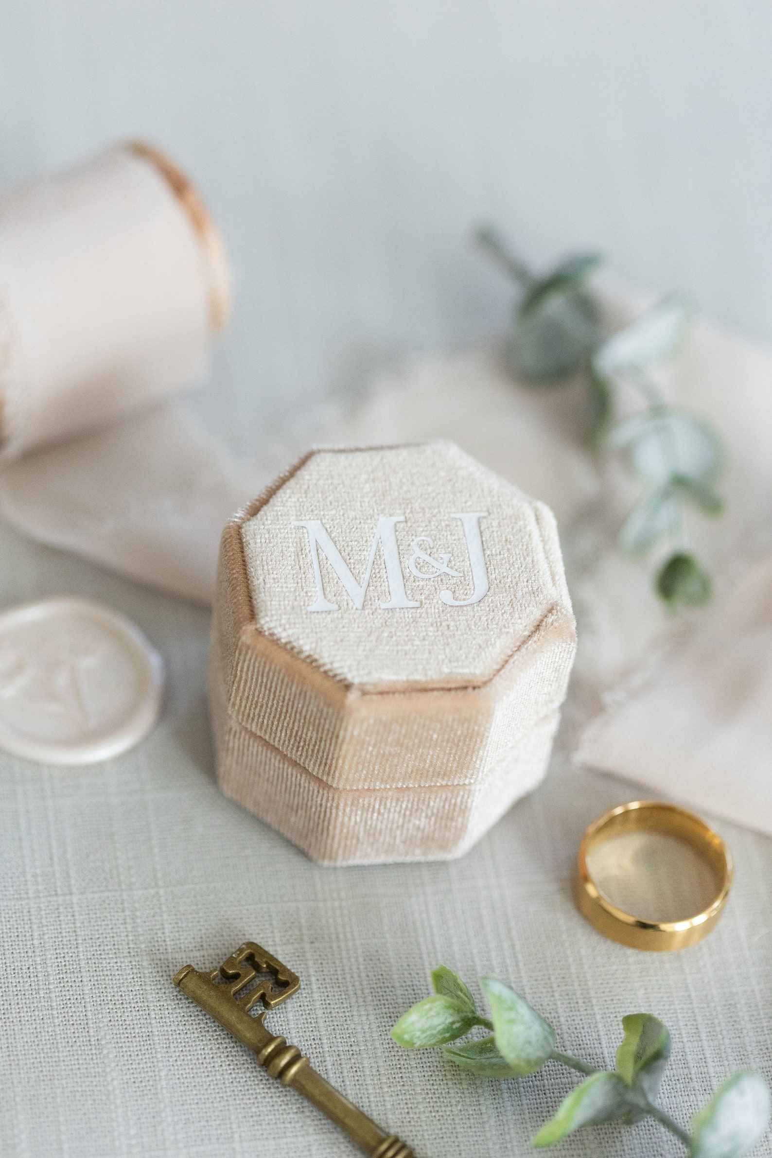Triple Slot Octagon Velvet Ring Box | Custom Wedding Ring Box ...