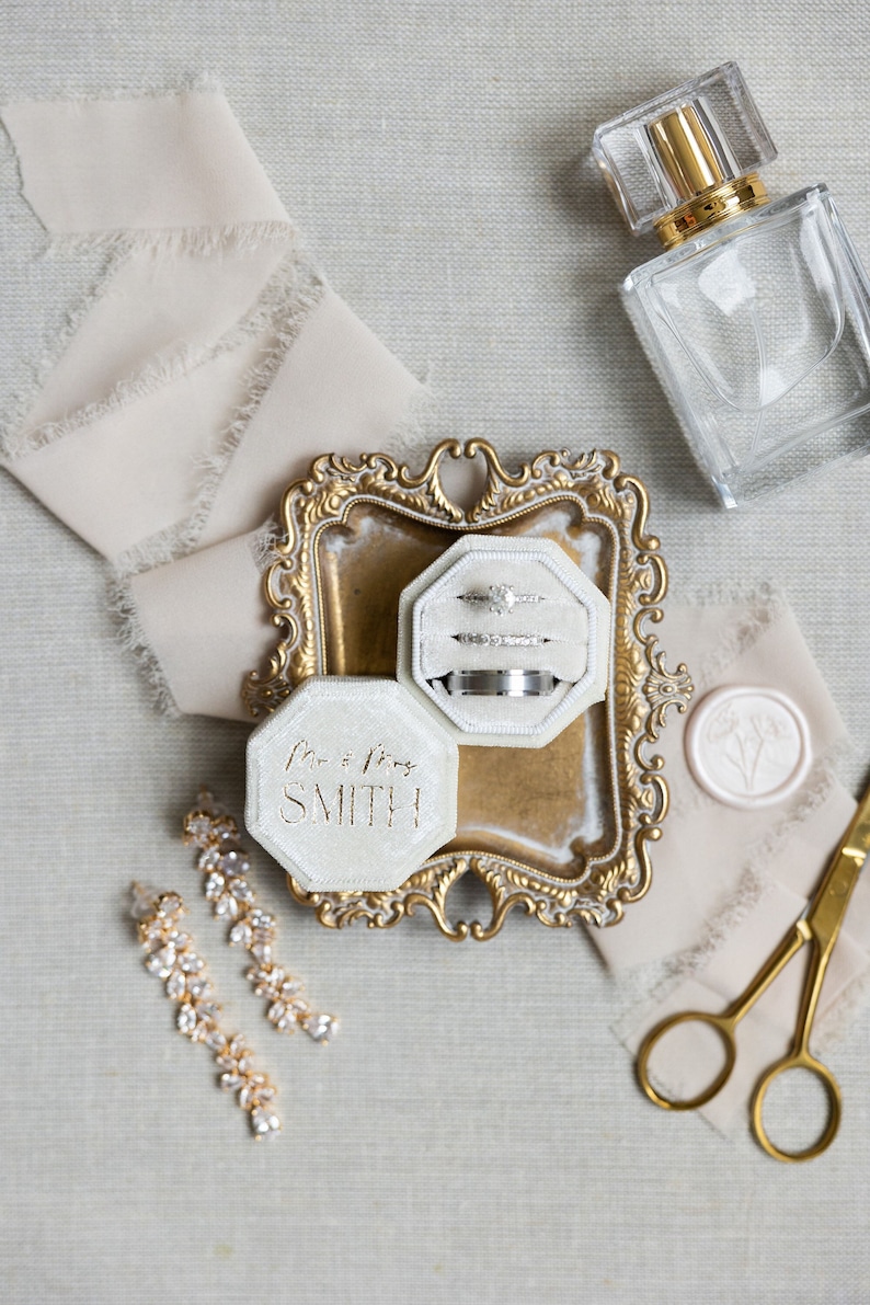 Triple Slot Octagon Velvet Ring Box | Custom Wedding Ring Box ...