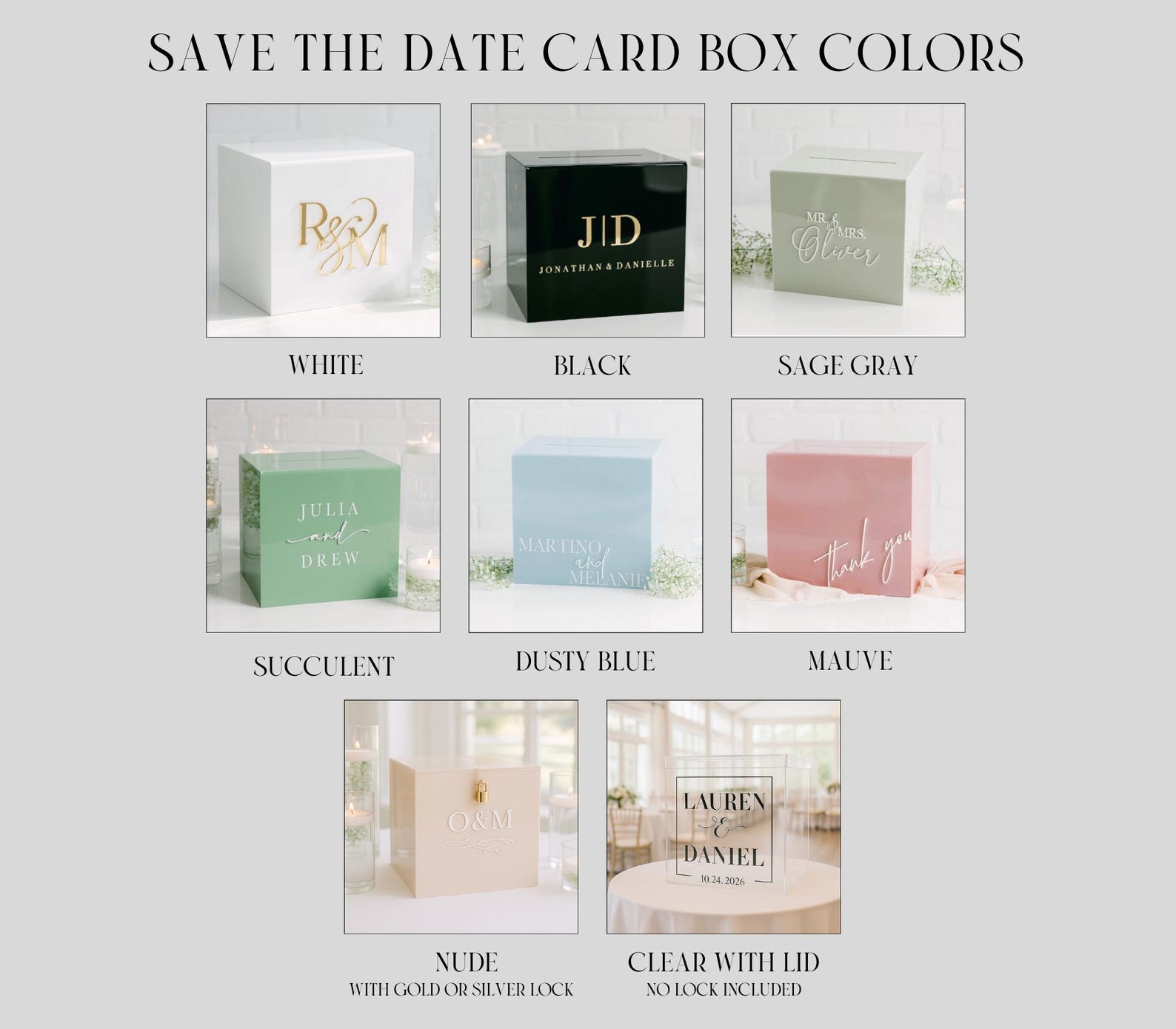 Acrylic Card Box With Lock + Key | Personalized Raised Text Card Box ...