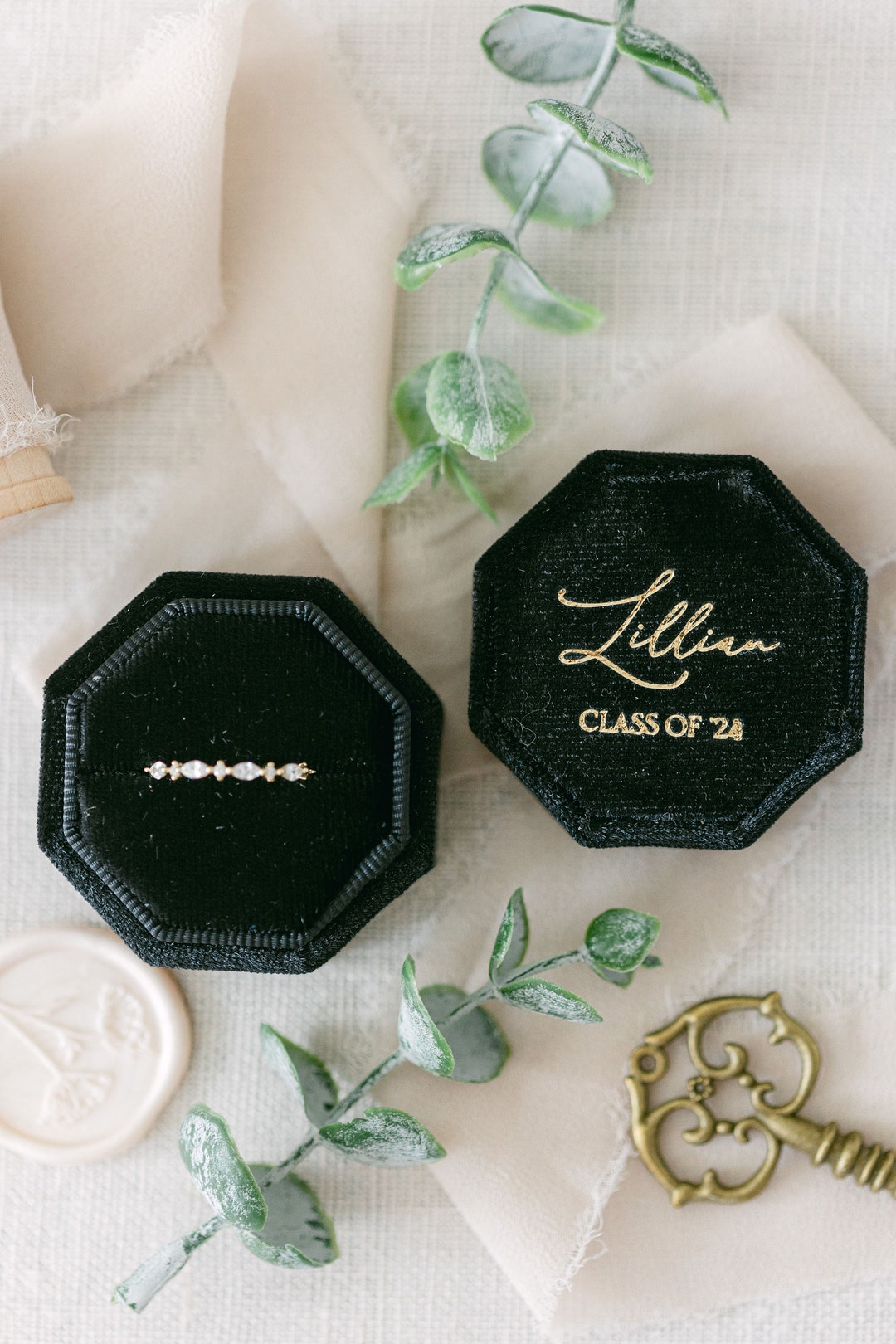 Octagon Velvet Ring Box | Custom Graduation Ring Box | Graduation Ring ...