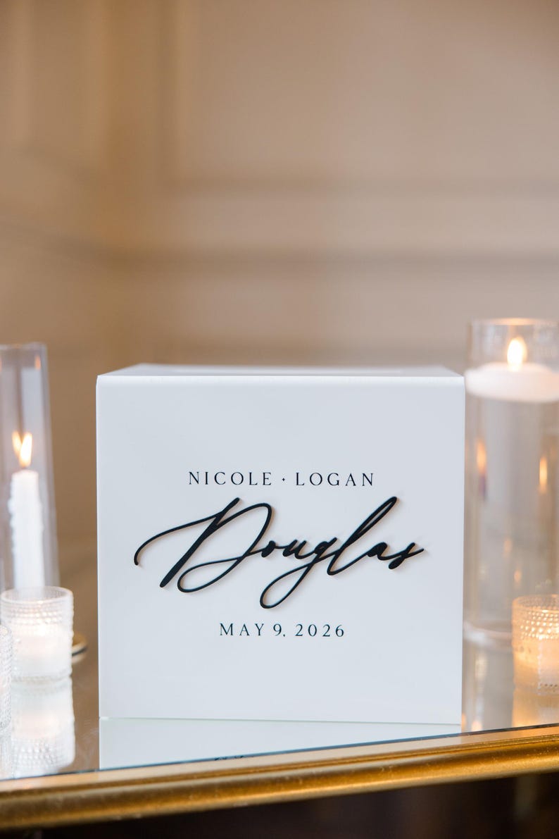 Acrylic Card Box With Lock and Key | Personalized Raised Text Card Box ...