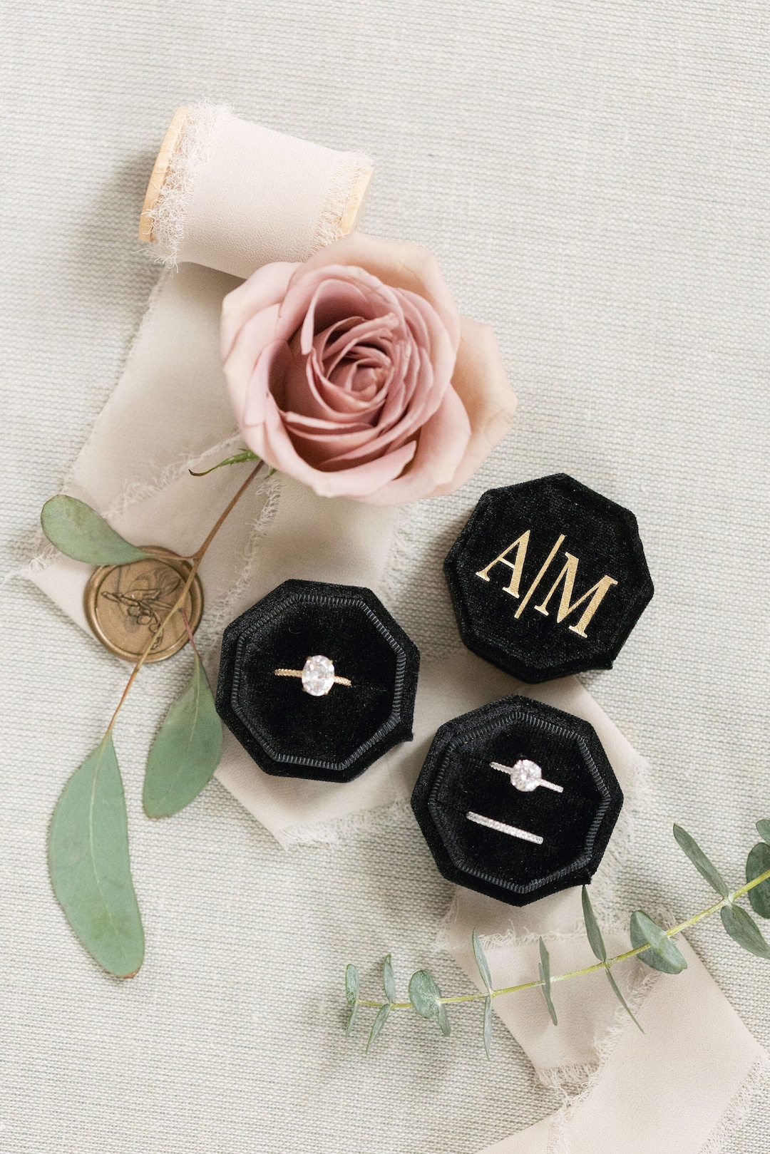 Octagon Velvet Ring Box | Custom Wedding Ring Box | Engagement Ring Box ...