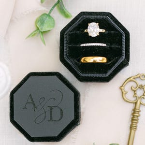 Engraved Gold Mirror Octagon Velvet Ring Box | Custom Wedding Ring Box ...