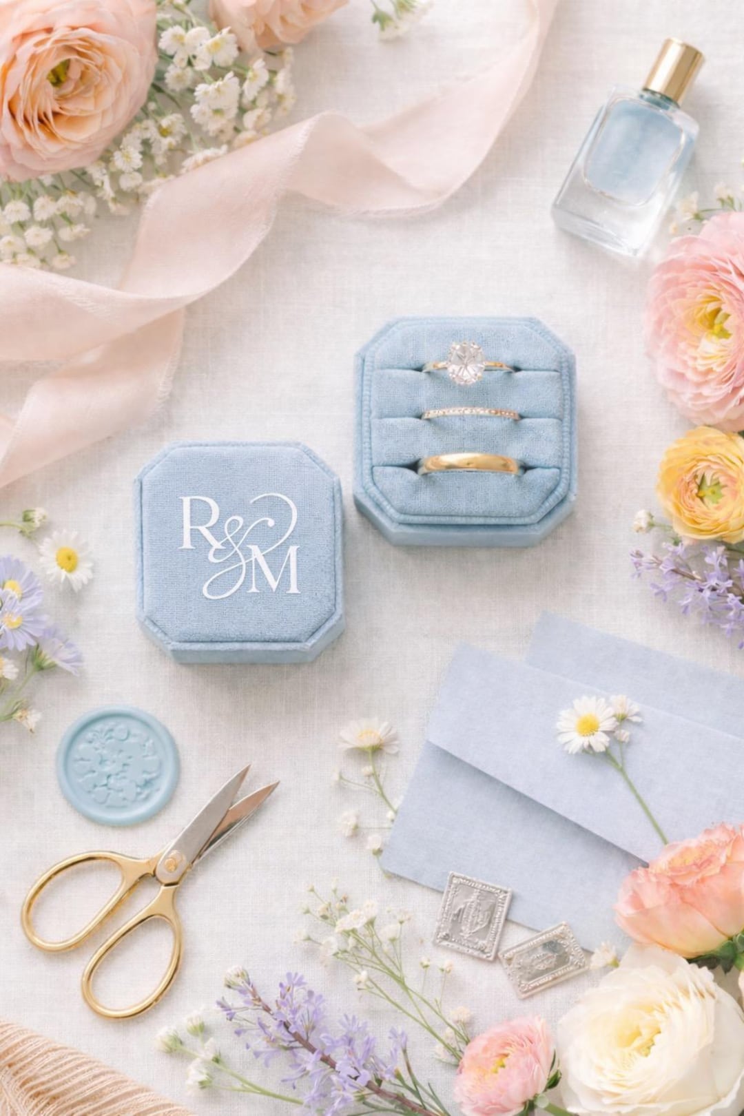 Personalized Triple Slot Linen Ring Box – Wedding & Engagement Ring ...