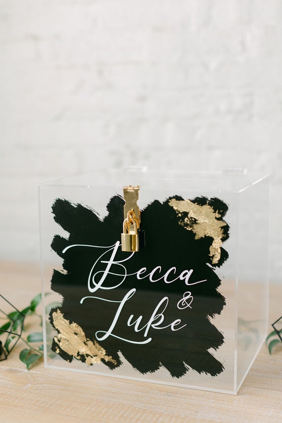 Foil Painted Lock and Key Personalized Acrylic Card Box I - Etsy