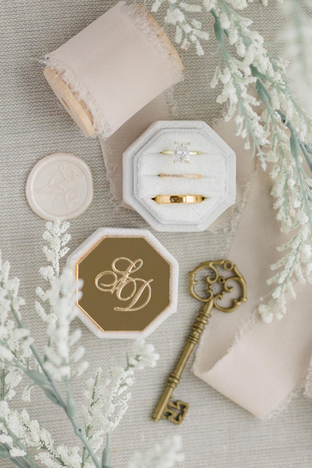 Engraved Gold Mirror Octagon Velvet Ring Box | Custom Wedding Ring Box ...