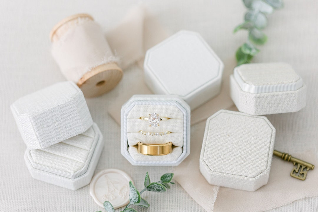 Triple Slot Linen Ring Box | Wedding Ring Box | Engagement Ring Box ...