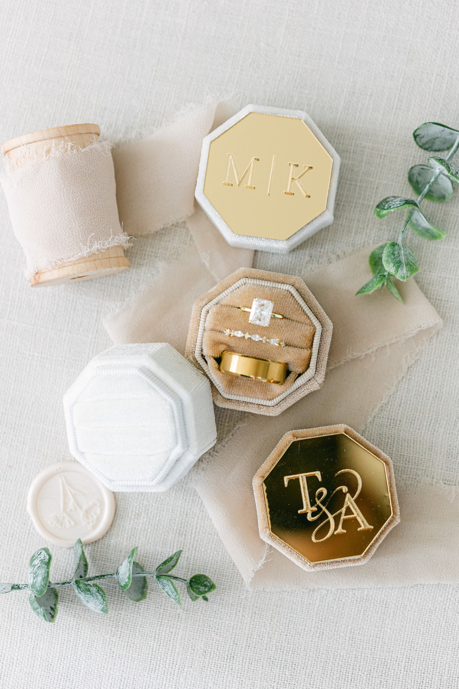 Engraved Gold Mirror Octagon Velvet Ring Box | Custom Wedding Ring Box ...