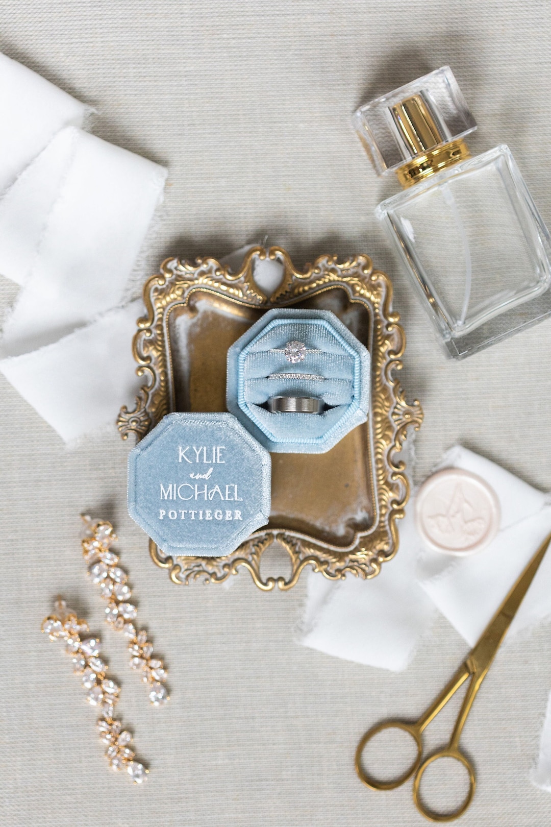 Triple Slot Octagon Velvet Ring Box | Custom Wedding Ring Box ...