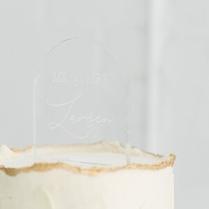 Engraved Clear Acrylic Cake Topper | Personalized Arched Wedding Cake ...