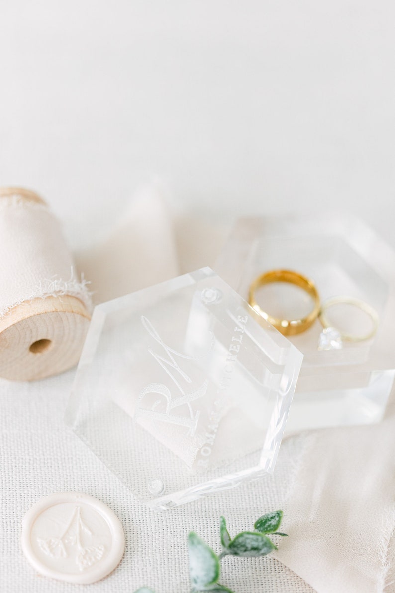 Engraved Acrylic Ring Box | Personalized Wedding Ring Box | Hexagon ...
