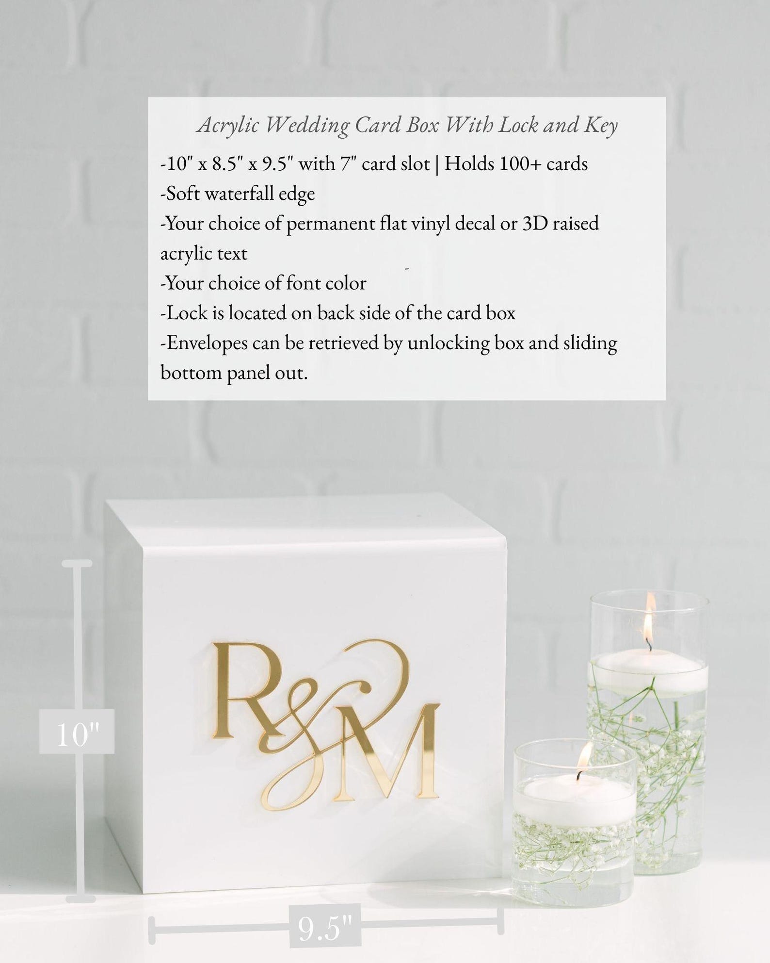 Acrylic Card Box With Lock and Key | Personalized Raised Text Card Box ...