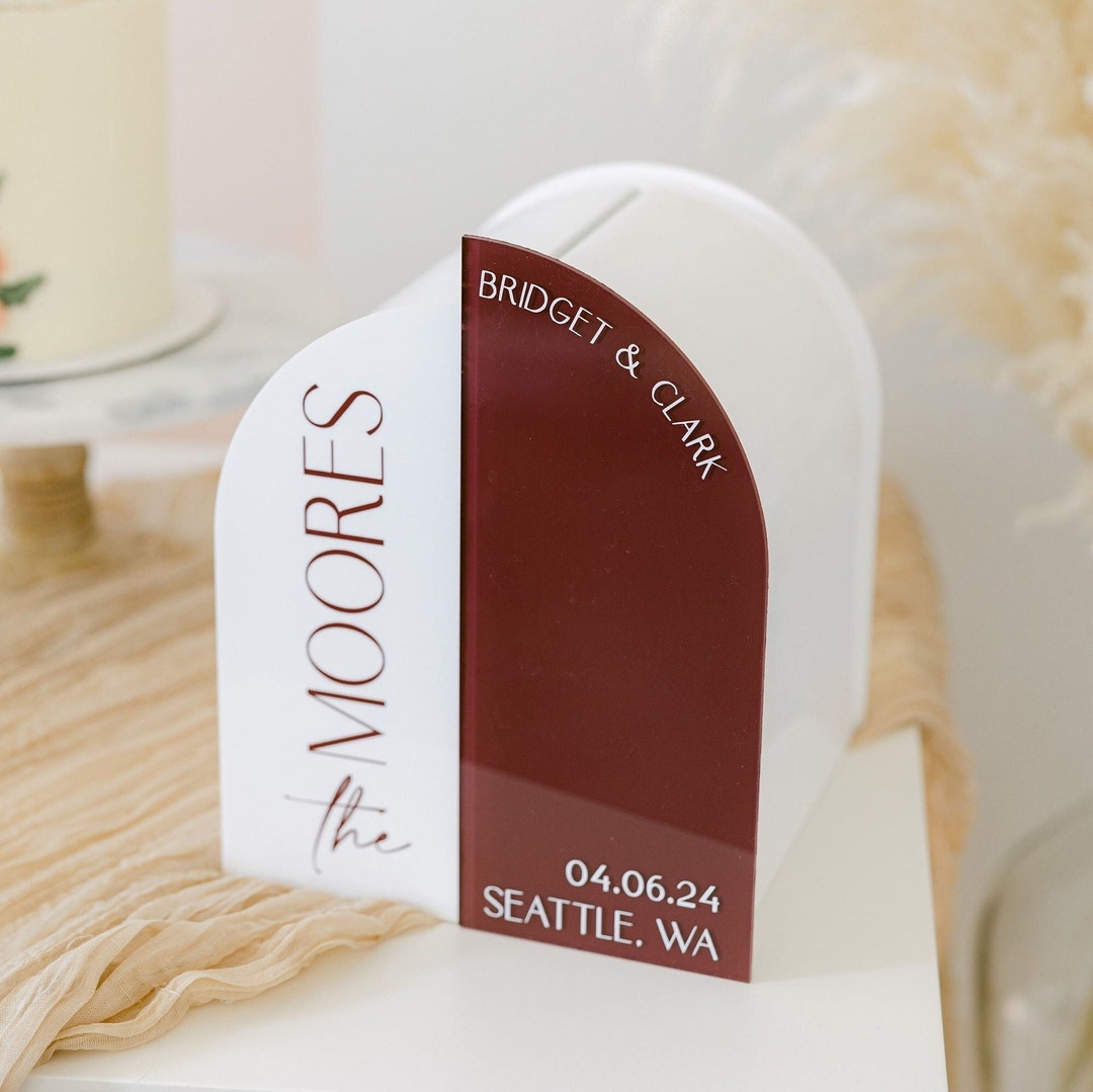 White Arched Acrylic Card Box With Painted Half Arch | White Arched ...