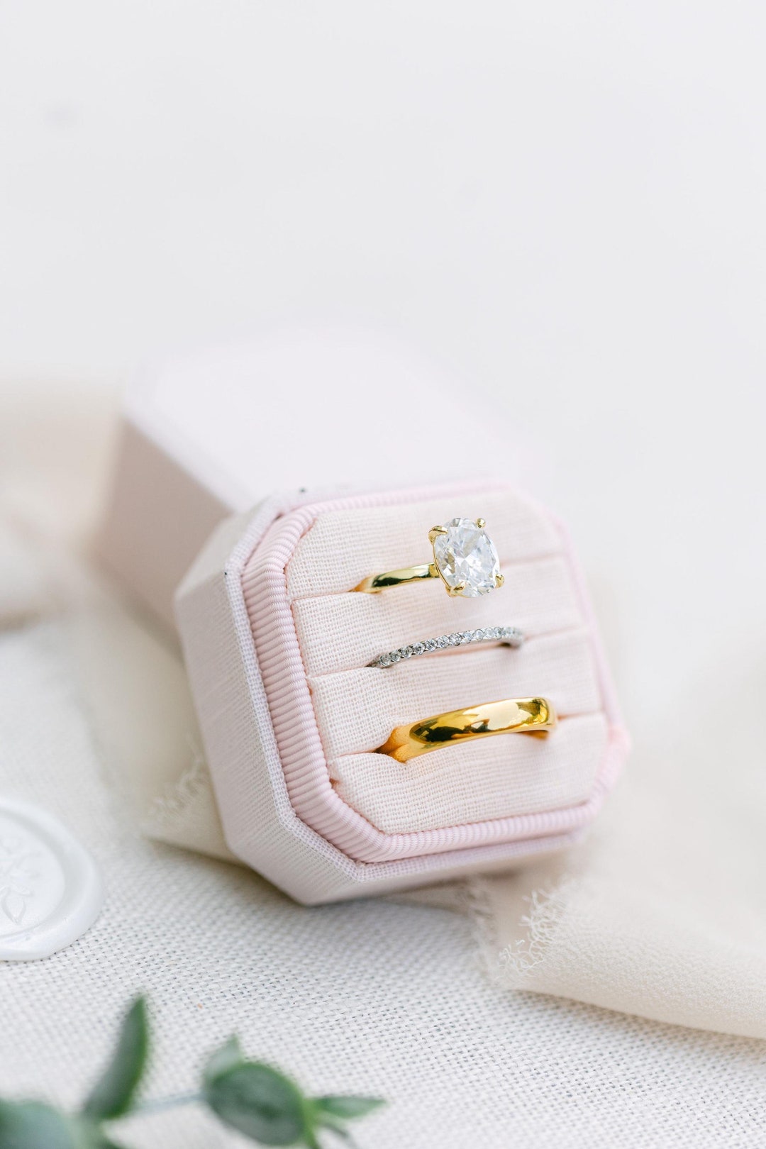 Triple Slot Linen Ring Box | Wedding Ring Box | Engagement Ring Box ...