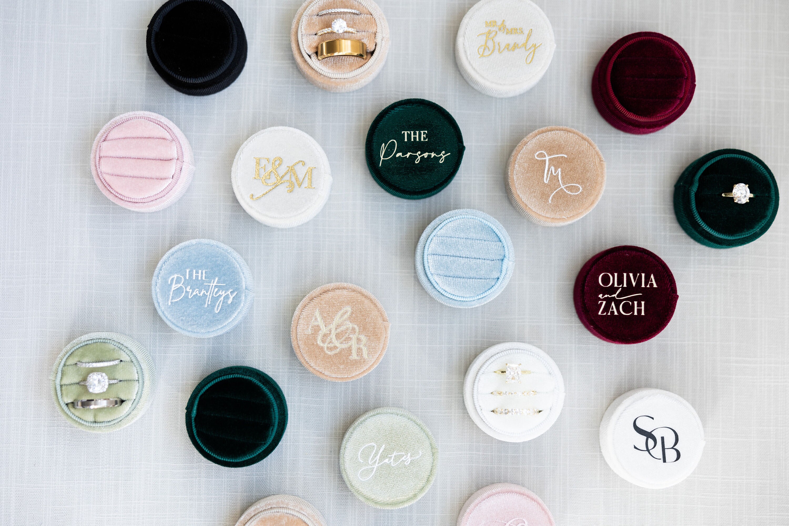 Triple Slot Circle Velvet Ring Box | Custom Wedding Ring Box ...