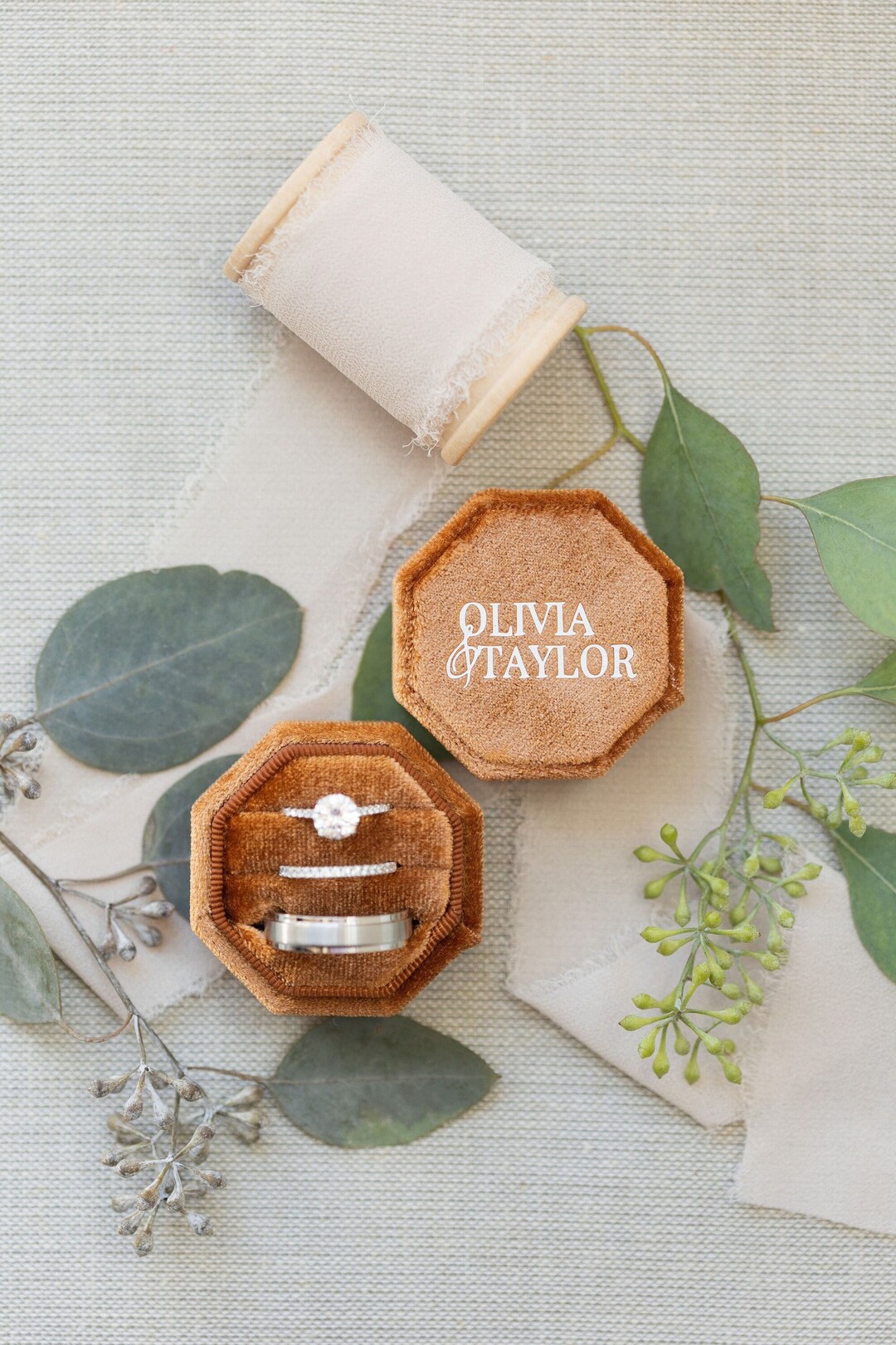 Triple Slot Octagon Velvet Ring Box | Custom Wedding Ring Box | Engagement Ring Box | Triple ...