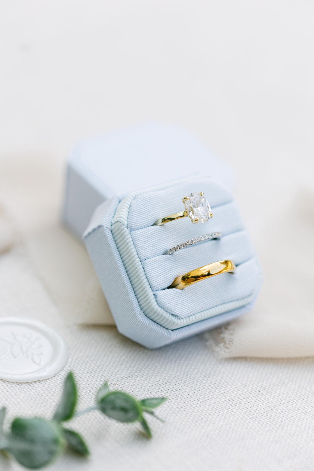 Triple Slot Linen Ring Box | Wedding Ring Box | Engagement Ring Box ...