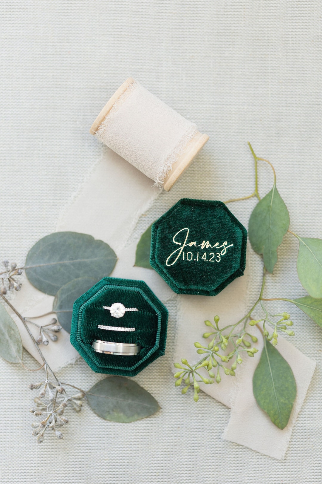 Triple Slot Octagon Velvet Ring Box | Custom Wedding Ring Box ...