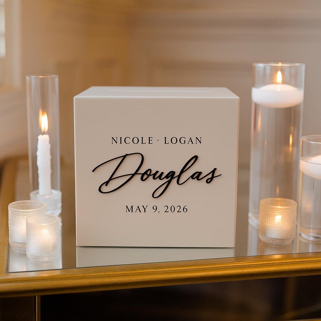 Acrylic Card Box With Lock and Key | Personalized Raised Text Card Box ...