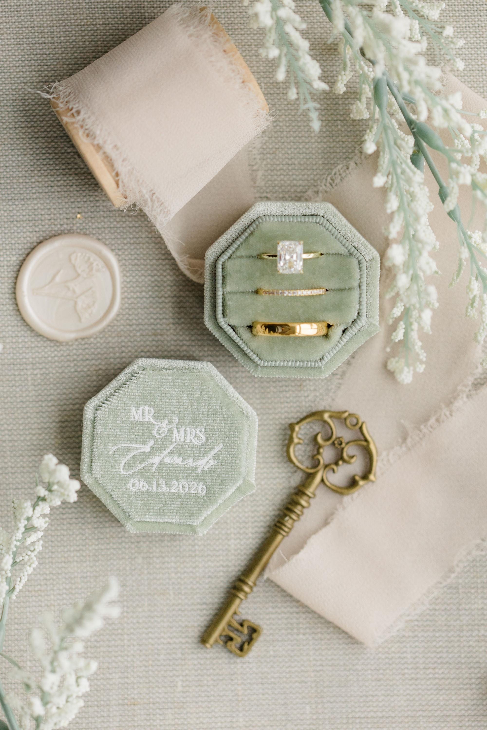 Triple Slot Octagon Velvet Ring Box | Custom Wedding Ring Box ...
