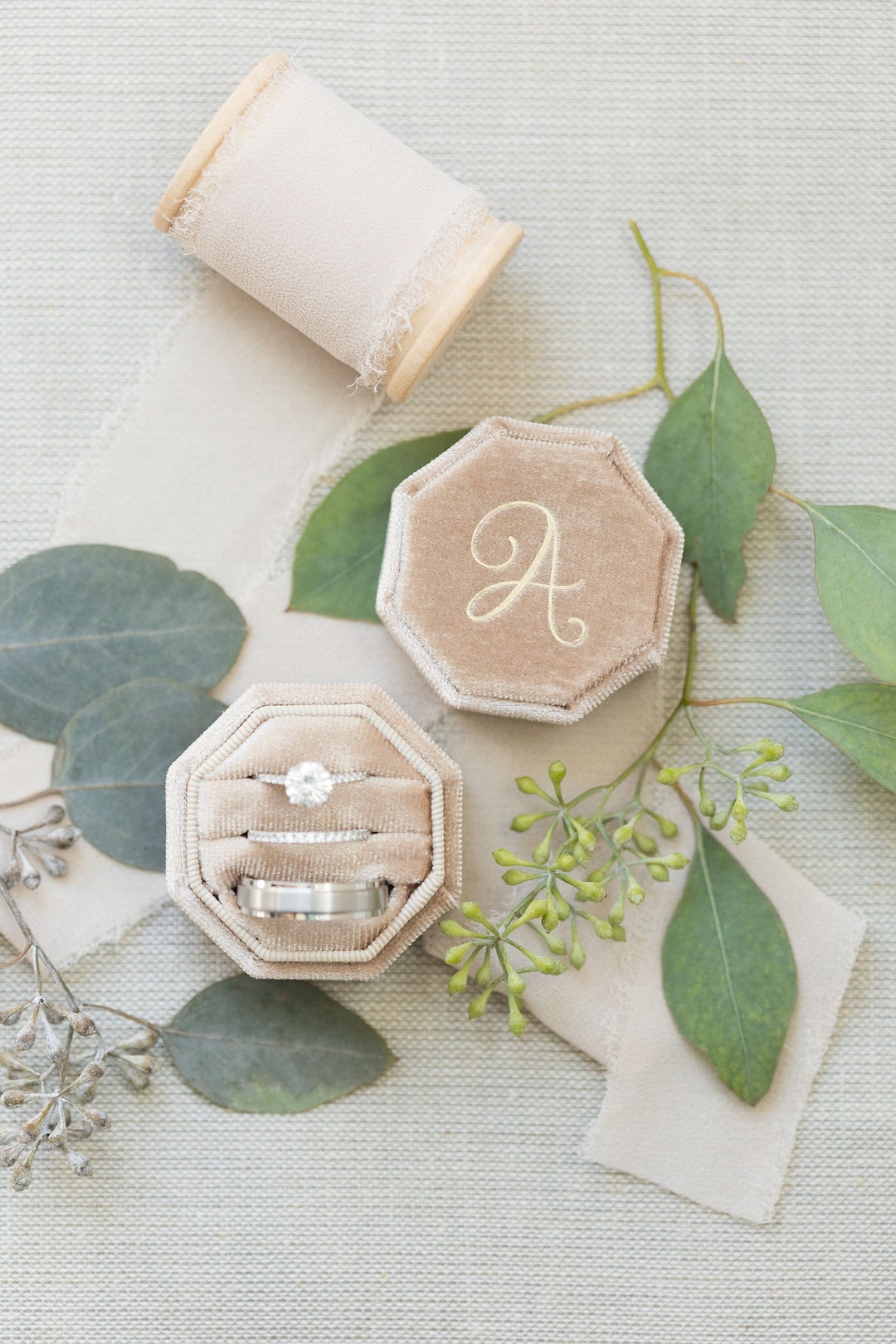 Triple Slot Octagon Velvet Ring Box | Custom Wedding Ring Box ...