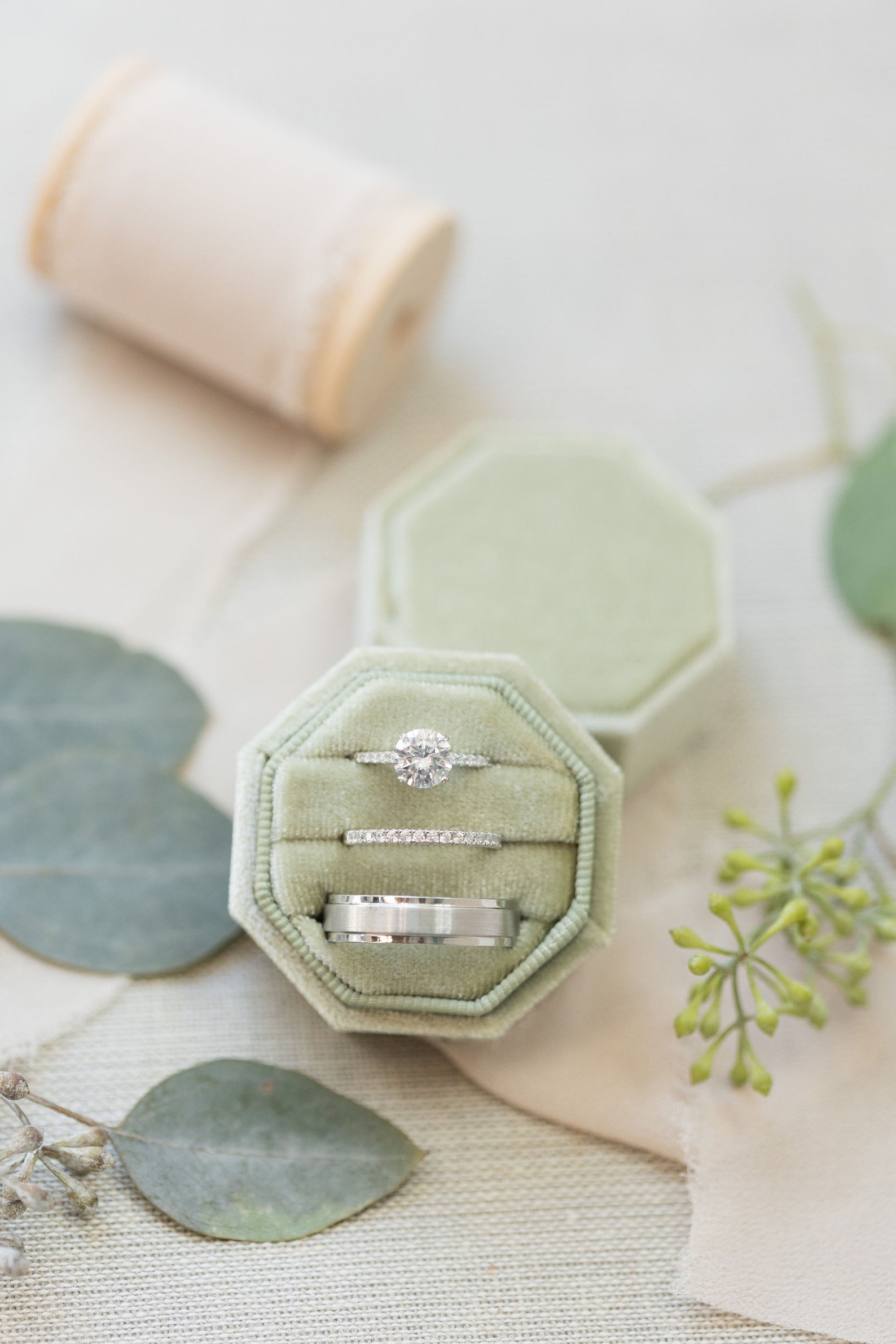 Triple Slot Octagon Velvet Ring Box Custom Wedding Ring Box - Etsy