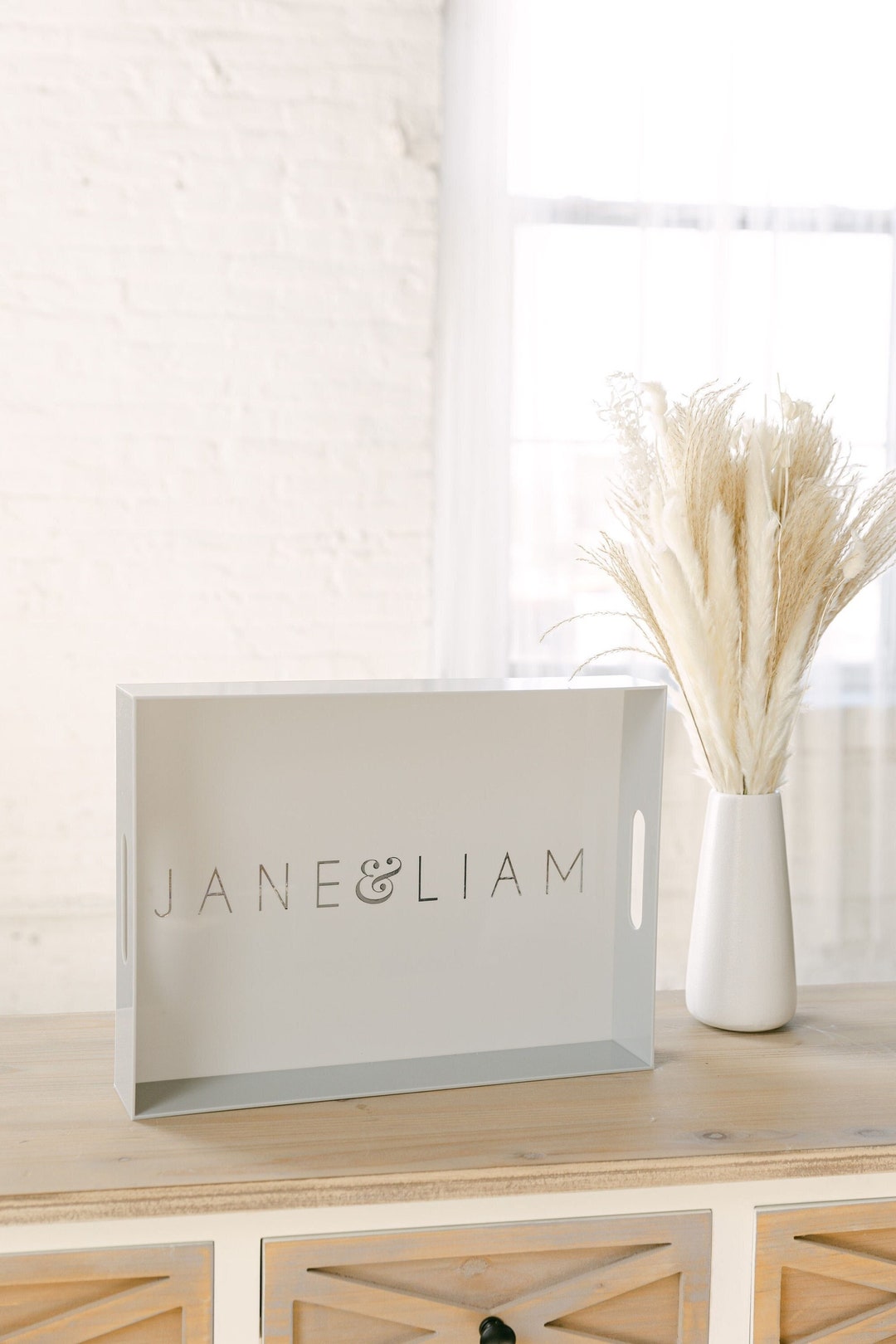 Gray Acrylic Decorative Tray | Personalized Tray With Handles | Custom ...