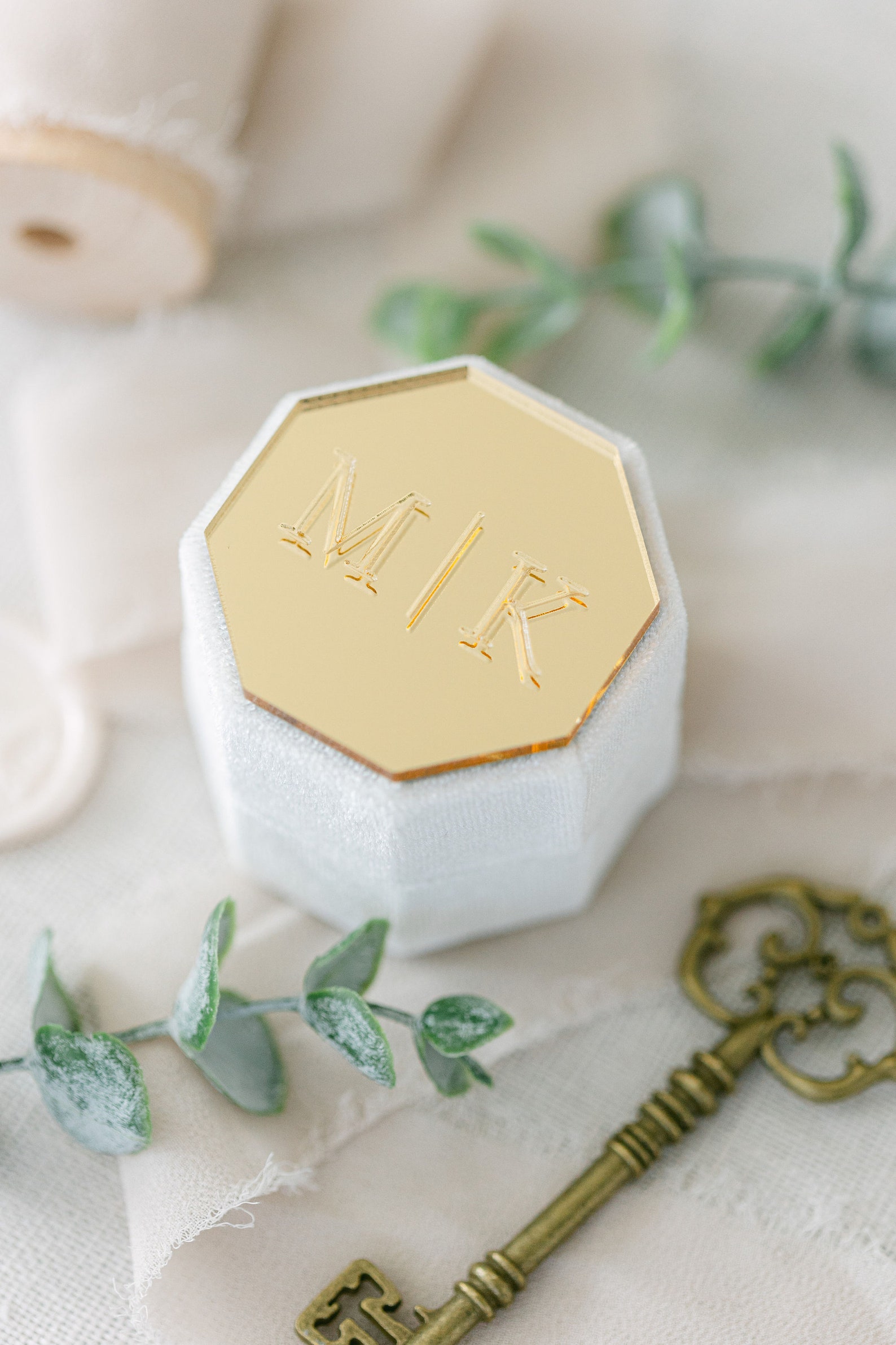 Engraved Gold Mirror Octagon Velvet Ring Box | Custom Wedding Ring Box ...
