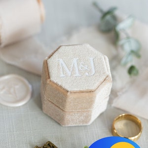 Triple Slot Octagon Velvet Ring Box | Custom Wedding Ring Box ...