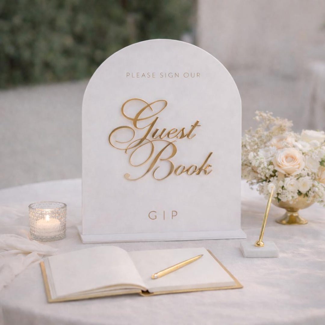 Please Sign Our Guestbook Sign With Raised Text | Small Arched Acrylic ...