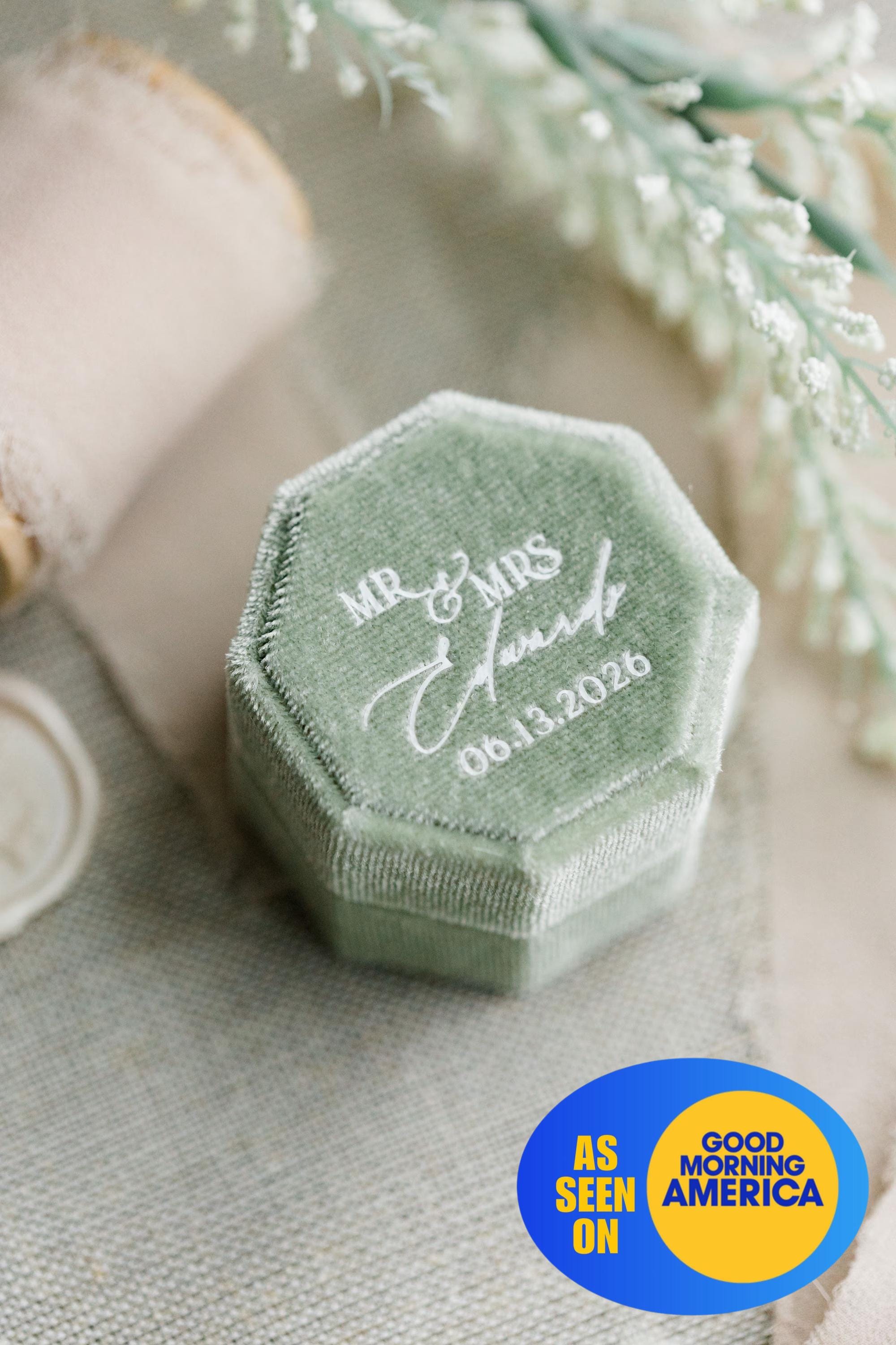 Triple Slot Octagon Velvet Ring Box | Custom Wedding Ring Box ...