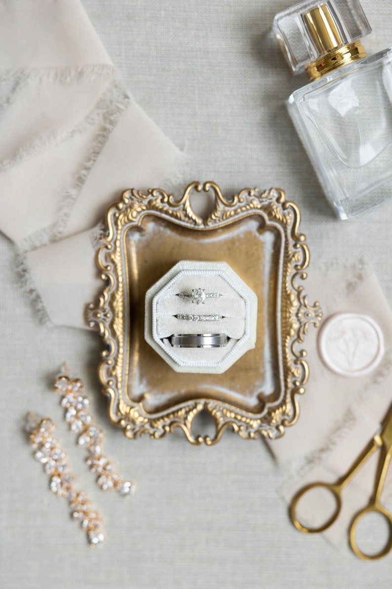 Triple Slot Octagon Velvet Ring Box | Custom Wedding Ring Box ...