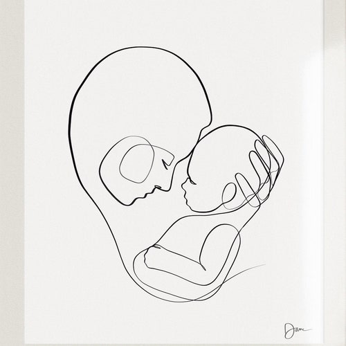 Family Portrait Mom and Daughter Son Line Drawing for Nursery - Etsy