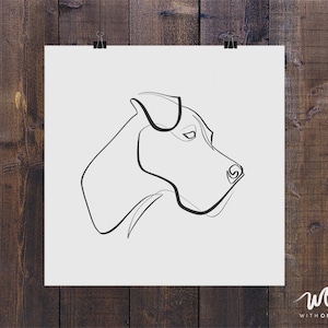 Great Dane Art Print, Single Line Drawing, Great Dane Gift, Black and ...