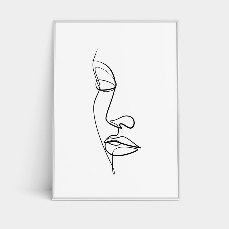 Line Art Print Printable Line Art Female Face Wall Art One | Etsy