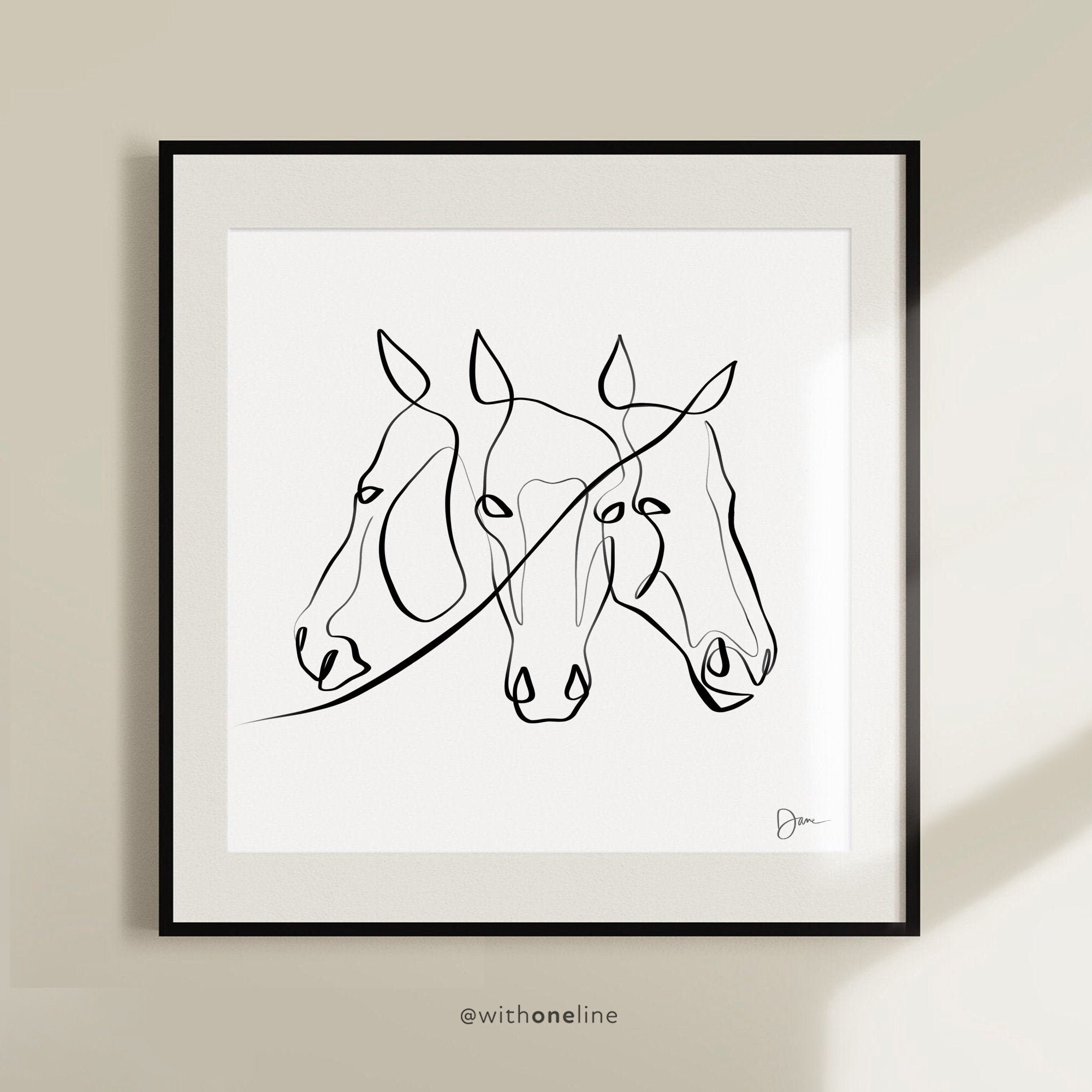 Printable Minimalist Horses Wall Art Drawing Equestrian Horse Lover ...